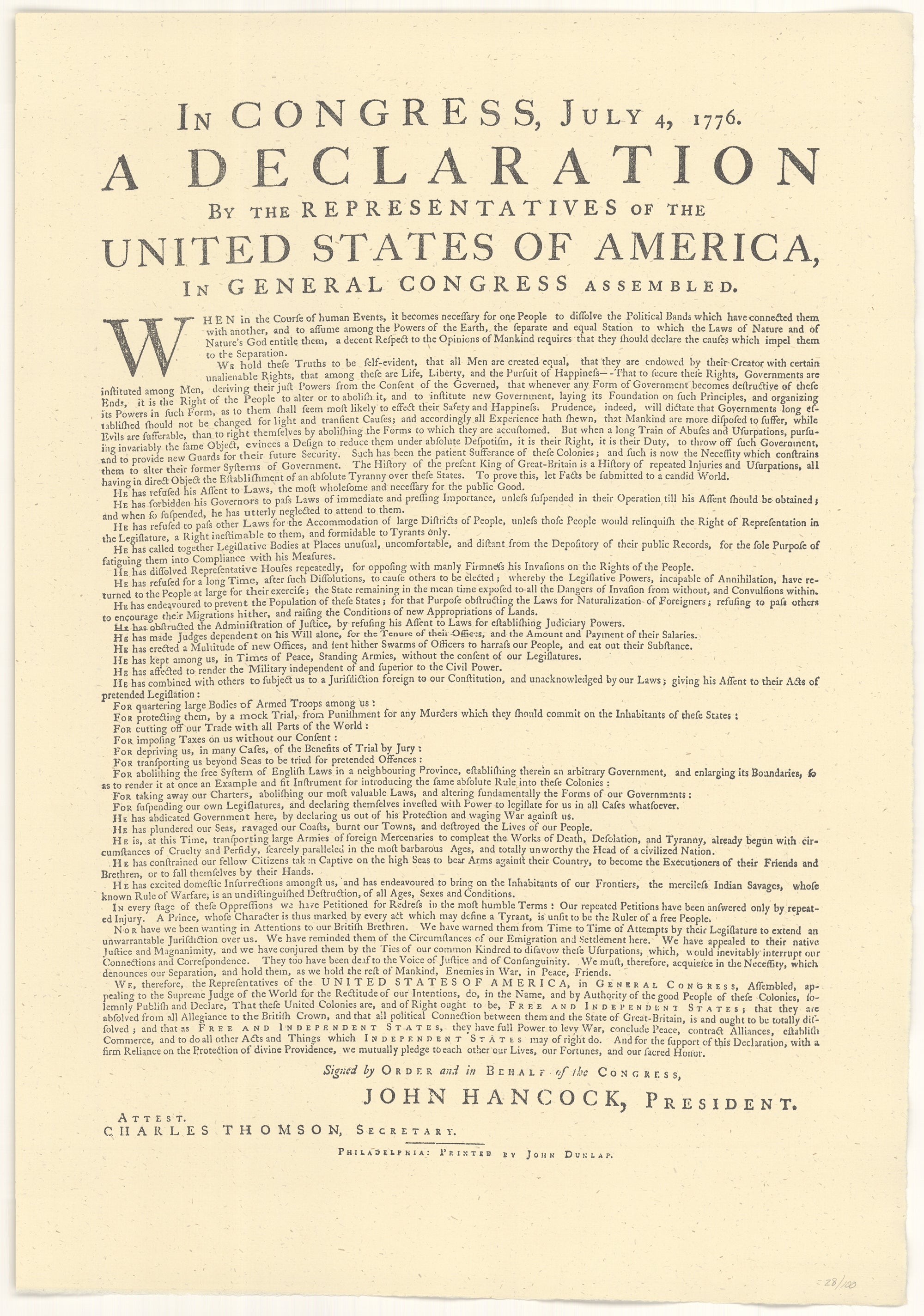 Declaration of Independence Print – Maine Historical Society Museum Store